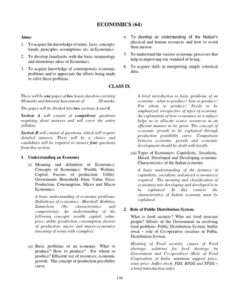 Icse Class 9 Economics Syllabus 2018 2019 Examinations