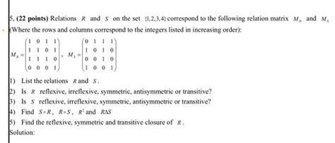 solved 22 points relations r and s on the set 1 2 3 4}