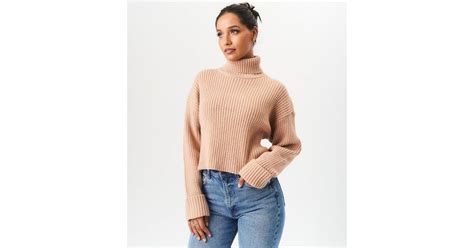 Gini London Camel Chunky Knit Roll Neck Jumper New Look