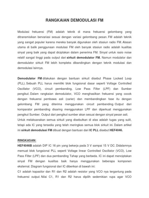 Demodulator Fm Pll Rangkaian Sederhana Menggunakan Ic Xr2212 Pdf