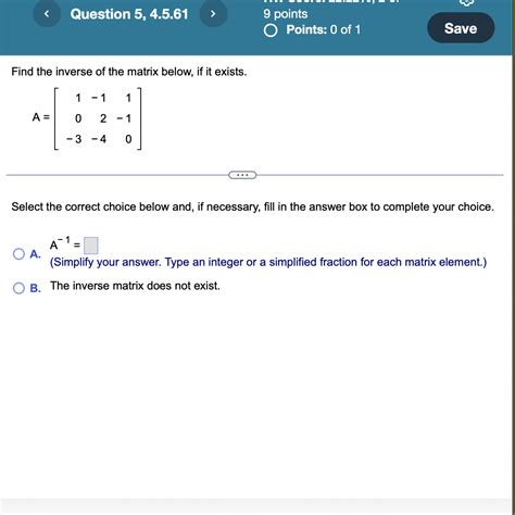 Solved Find The Inverse Of The Matrix Below If It Exists