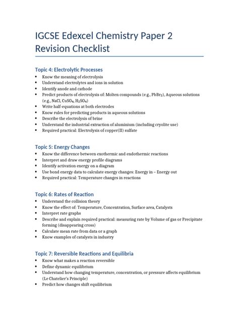 Igcse Chemistry Paper 2 Checklist Pdf