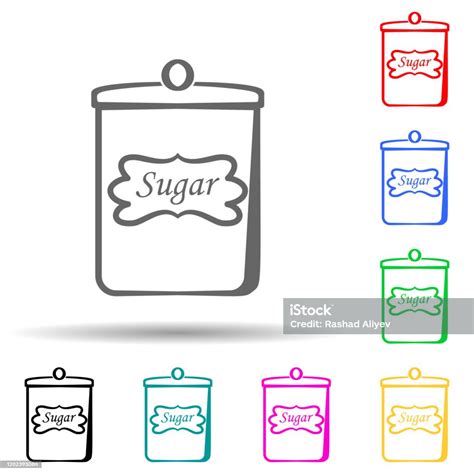 설탕은 멀티 컬러 스타일 아이콘수 있습니다 Ui 및 Ux 웹 사이트 또는 모바일 응용 프로그램에 대한 베이커리 숍 아이콘의 간단한 얇은 라인 개요 벡터 0명에 대한 스톡