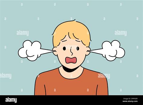Portrait Dun Garçon Furieux Avec De La Vapeur Provenant Des Oreilles