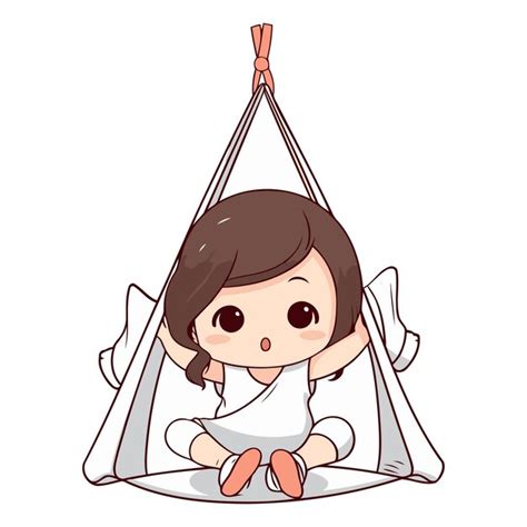 Una niña linda en una hamaca dibujos animados ilustración vectorial diseño gráfico Vector Premium