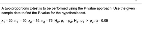 Solved A Two Proportions Z Test Is To Be Performed Using The Chegg