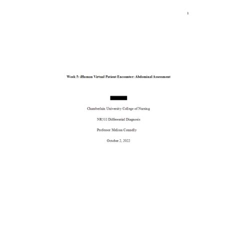 NR 511 Week 5 Assignment IHuman Virtual Patient Encounter Abdominal