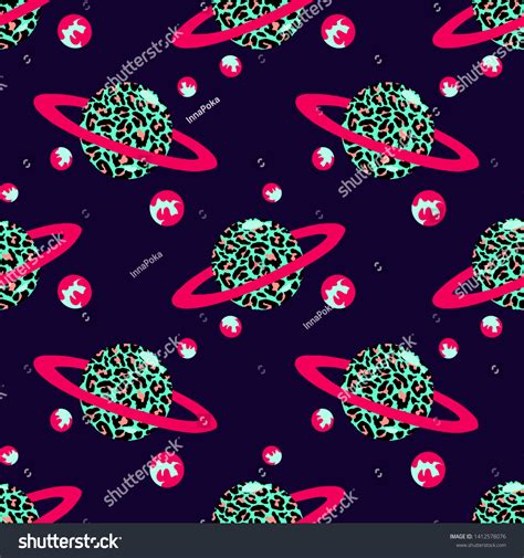 Cosmic Seamless Pattern Green Planets Comets Stock Vector Royalty Free
