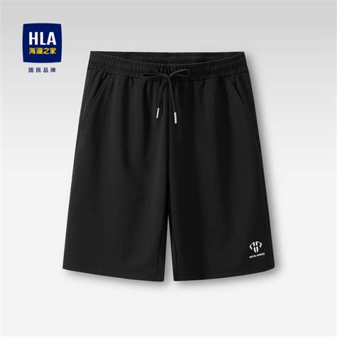 Hla海澜之家抽绳松紧腰休闲中裤简约纯色小标装饰弹力运动短裤男虎窝淘