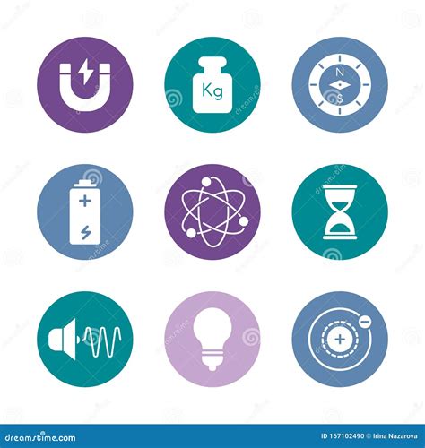 Physics Icons Flat Style Pictogram Isolated Stock Vector