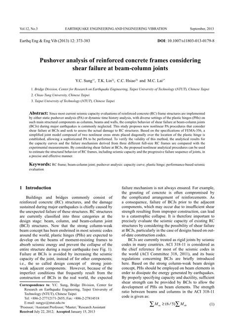 Pdf Pushover Analysis Of Reinforced Concrete Frames Considering Shear