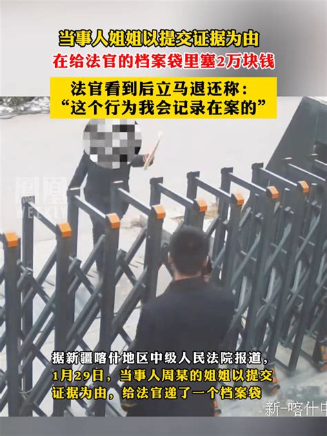 当事人姐姐以提交证据为由，在给法官的档案袋里塞2万块钱，法官看到后立马退还称：“这个行为我会记录在案的”凤凰网视频凤凰网