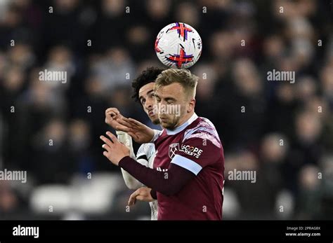 London UK Th Apr Jarrod Bowen West Ham Heads The Ball During The West Ham Vs