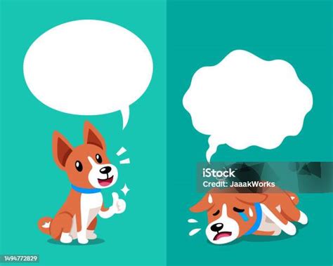 말풍선으로 다양한 감정을 표현하는 벡터 만화 캐릭터 Basenji 개 개에 대한 스톡 벡터 아트 및 기타 이미지 개 마음이 산란해진 가공의 인물 Istock