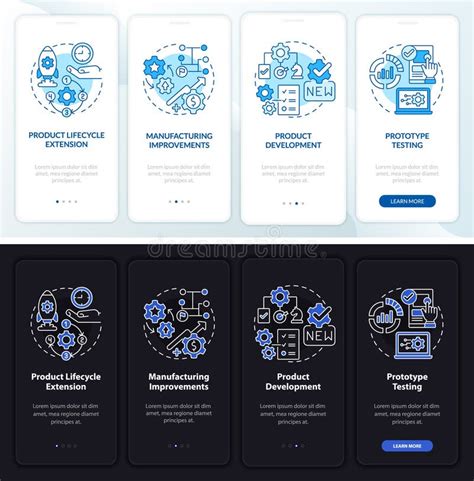 Digital Twin Tasks Night And Day Mode Onboarding Mobile App Screen Stock Vector Illustration