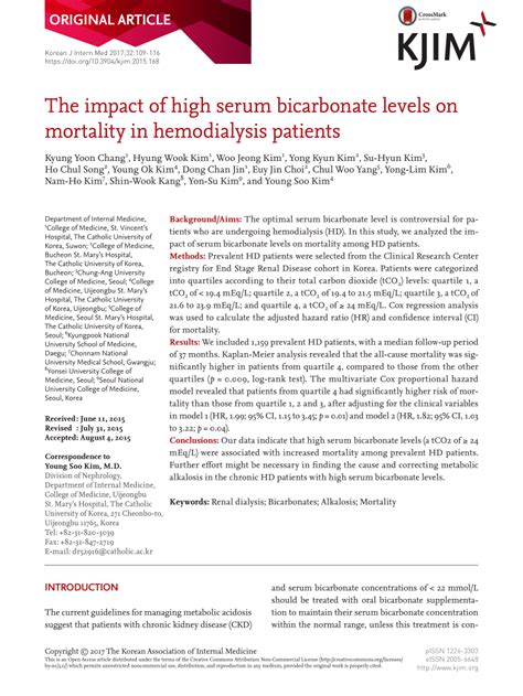 Pdf The Impact Of High Serum Bicarbonate Levels On Mortality In