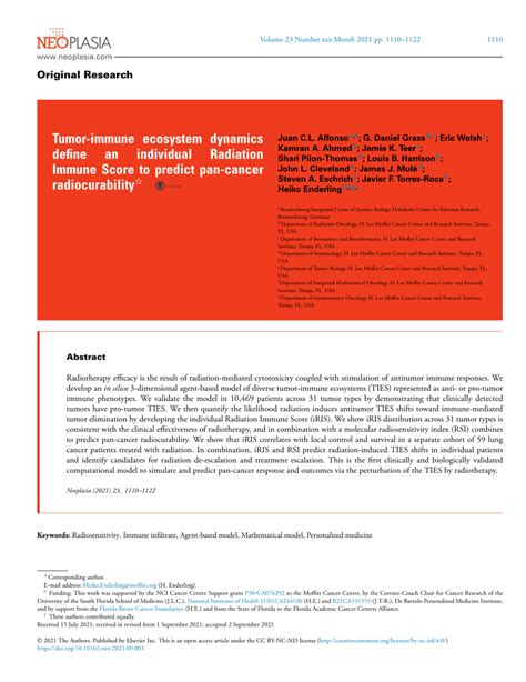 PDF Tumor Immune Ecosystem Dynamics Define An Individual Radiation Immune Score To Predict Pan