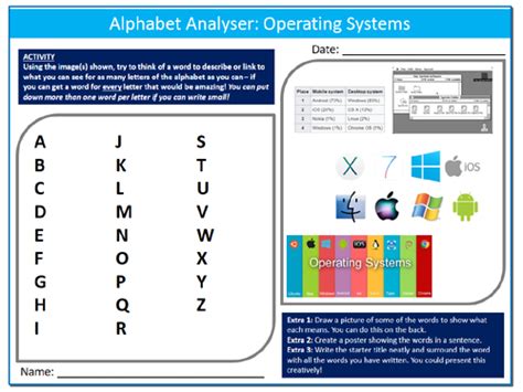 operating systems alphabet analyser sheet ict computing starter