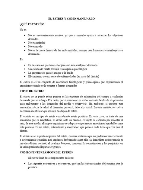 El Estrés Y Cómo Manejarlo Pdf Estrés Biología Sicología