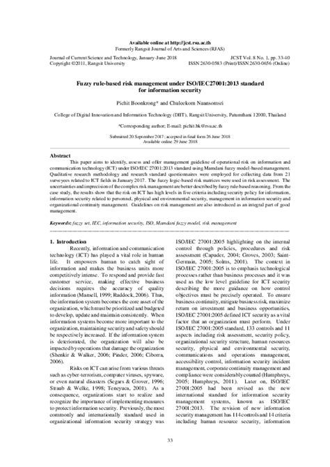 Pdf Fuzzy Rule Based Risk Management Under Isoiec270012013 Standard For Information Security
