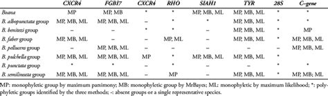 Monophyletic Species Groups Recovered By The Three Phylogenetic Methods Download Scientific