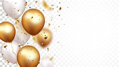 투명한 배경에 고립된 금색 색종이와 풍선이 있는 축하 배너 열기구에 대한 스톡 벡터 아트 및 기타 이미지 열기구 은색