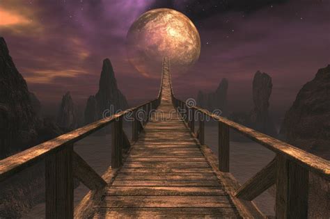 A Long Glowing Bridge Connecting Two Planets Stretching Across The Vastness Of Space Stock