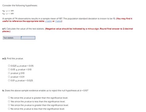 Solved Consider the following hypotheses H μ HA μ