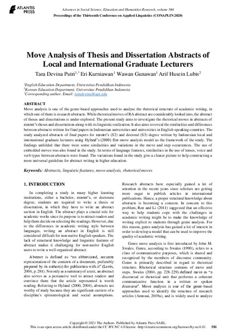 Pdf Move Analysis Of Thesis And Dissertation Abstracts Of Local And