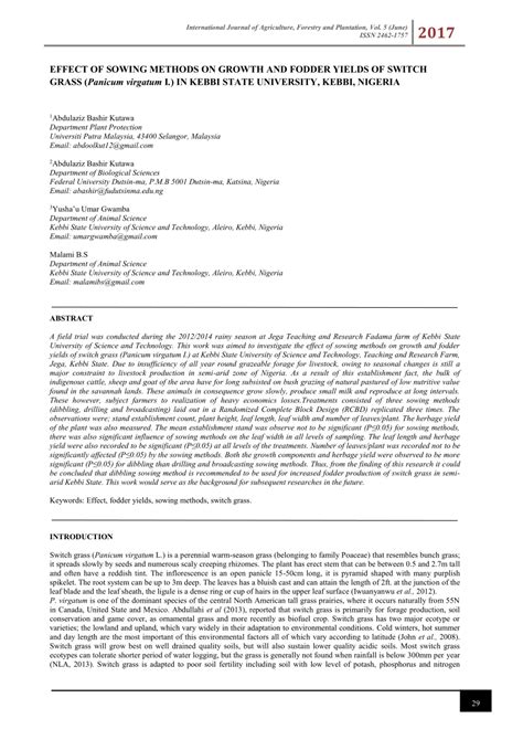Pdf Effect Of Sowing Methods On Growth And Fodder Yields Of Switch