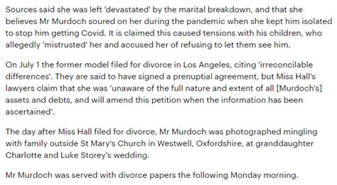 91岁默多克四度离婚原因曝光，女方主动出击、将分割60亿美元霍尔邓文迪婚姻