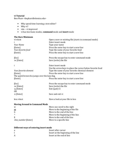 Vi Tutorial Pdf Cursor User Interface Computer Science