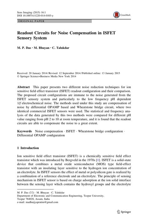 Pdf Readout Circuits For Noise Compensation In Isfet Sensory System