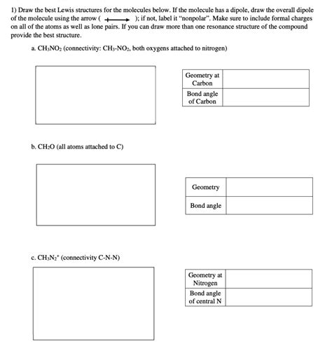 Solved 1 Draw The Best Lewis Structures For The Molecules Below If The Molecule Has A Dipole
