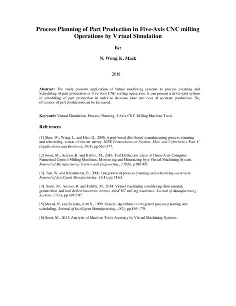 Pdf Process Planning Of Part Production In Five Axis Cnc Milling