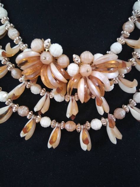 Unique Beige 3 Strand Beaded Mid Century Necklace And Cluster Etsy