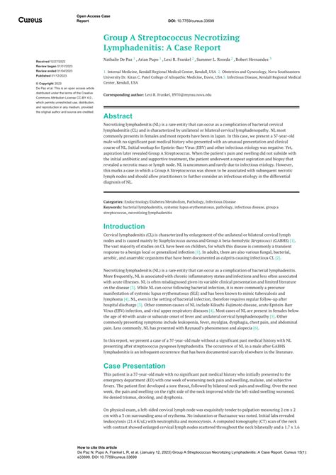 Pdf Group A Streptococcus Necrotizing Lymphadenitis A Case Report