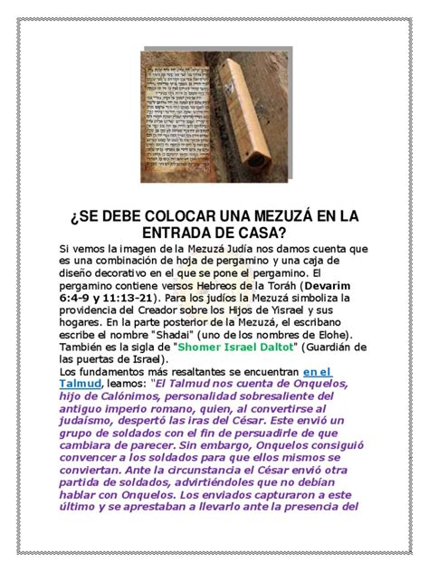 Significado Y Función De La Mezuzá Pdf Judios Y Judaísmo Ley Judía