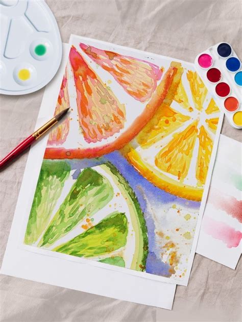 Мастер класс по созданию интерьерной картины Цитрусовый микс Техники рисования акварелью