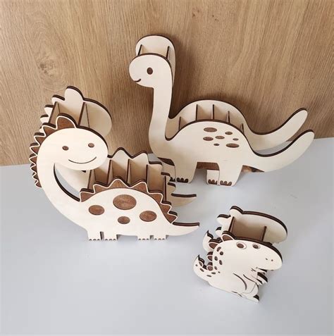 Wooden Dinosaur Pencil Holder Organizers Etsy