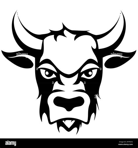 Black And White Cow Head Logo Minimalist Vector Illustration Stock