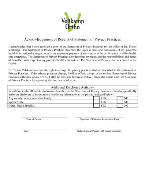 Fillable Online Acknowledgement Of Receipt Of Statement Of Privacy