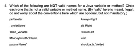 Solved Which Of The Following Are NOT Valid Names For A Chegg