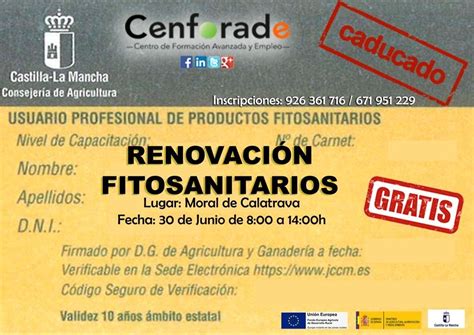 CURSO RENOVACION CARNET FITOSANITARIOS Ayuntamiento De Moral De Calatrava