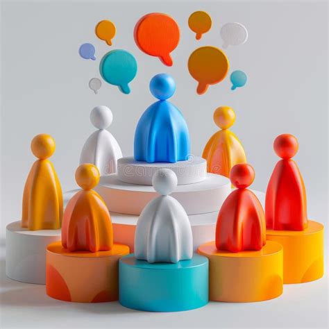 Colorful Abstract Figures In A Social Network Concept Illustration With Speech Bubbles Stock
