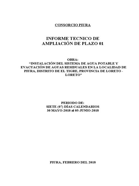 Informe De Ampliacion De Plazo 01 Piura Pdf
