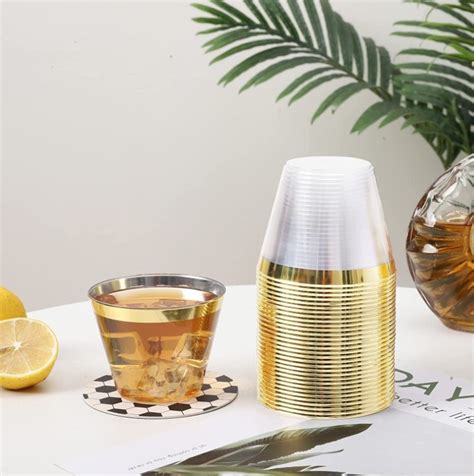 Gold Plastic Cups 9 Oz Clear Plastic Cups Old Fashioned Tumblers Gold