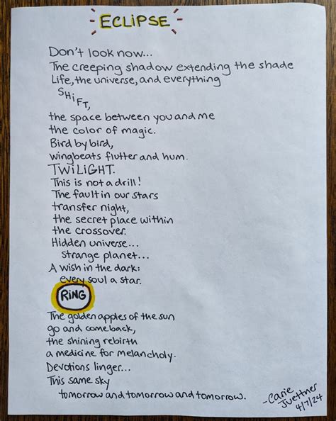 Eclipse Poem Carie Juettner