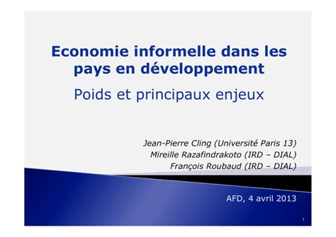 Economie Informelle Dans Les Pays En Développement Poids Et