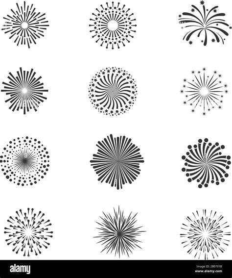 Festive Fireworks Star Explosion Vector Collection Monochrome